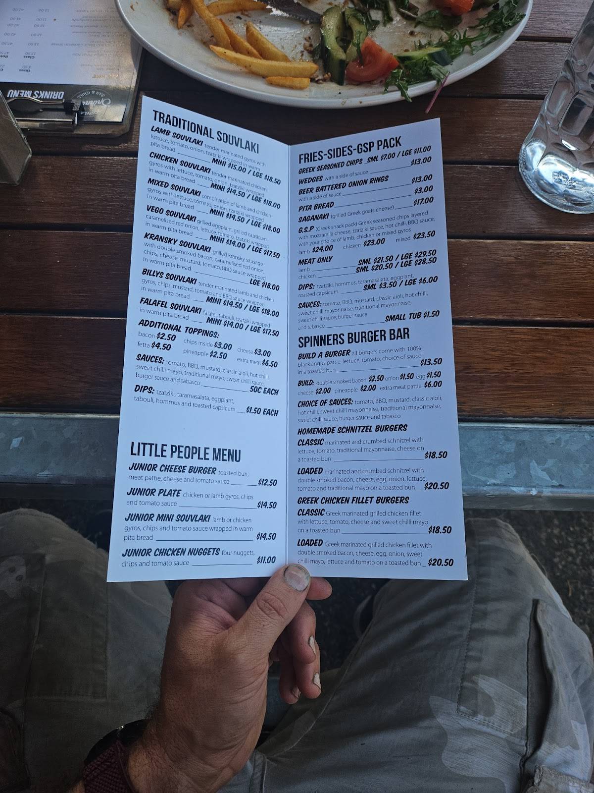 Menu at Spinner's Souvlaki Bar And Grill, Healesville