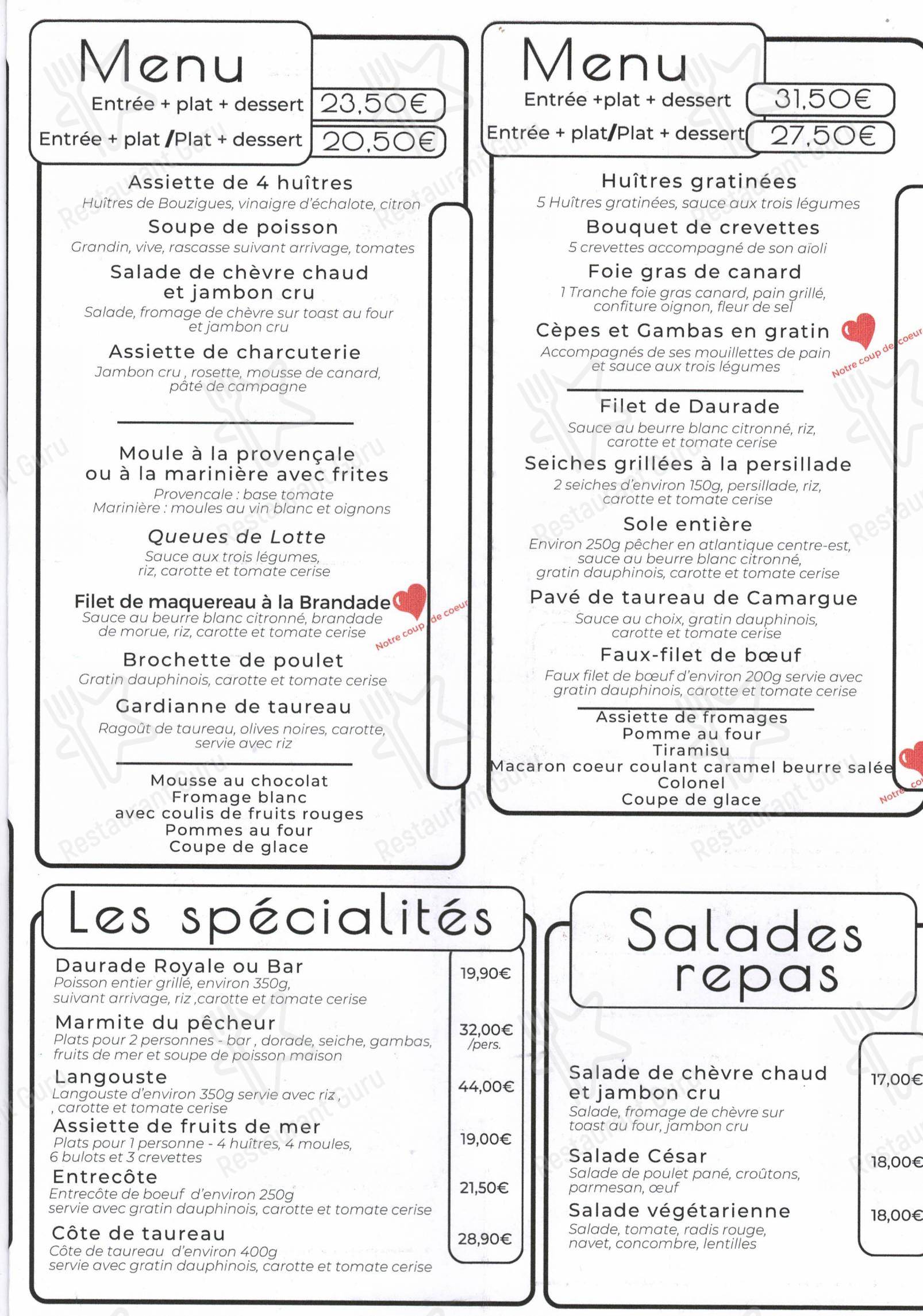Menu au Restaurant Le Splendid, Le Grau-du-Roi