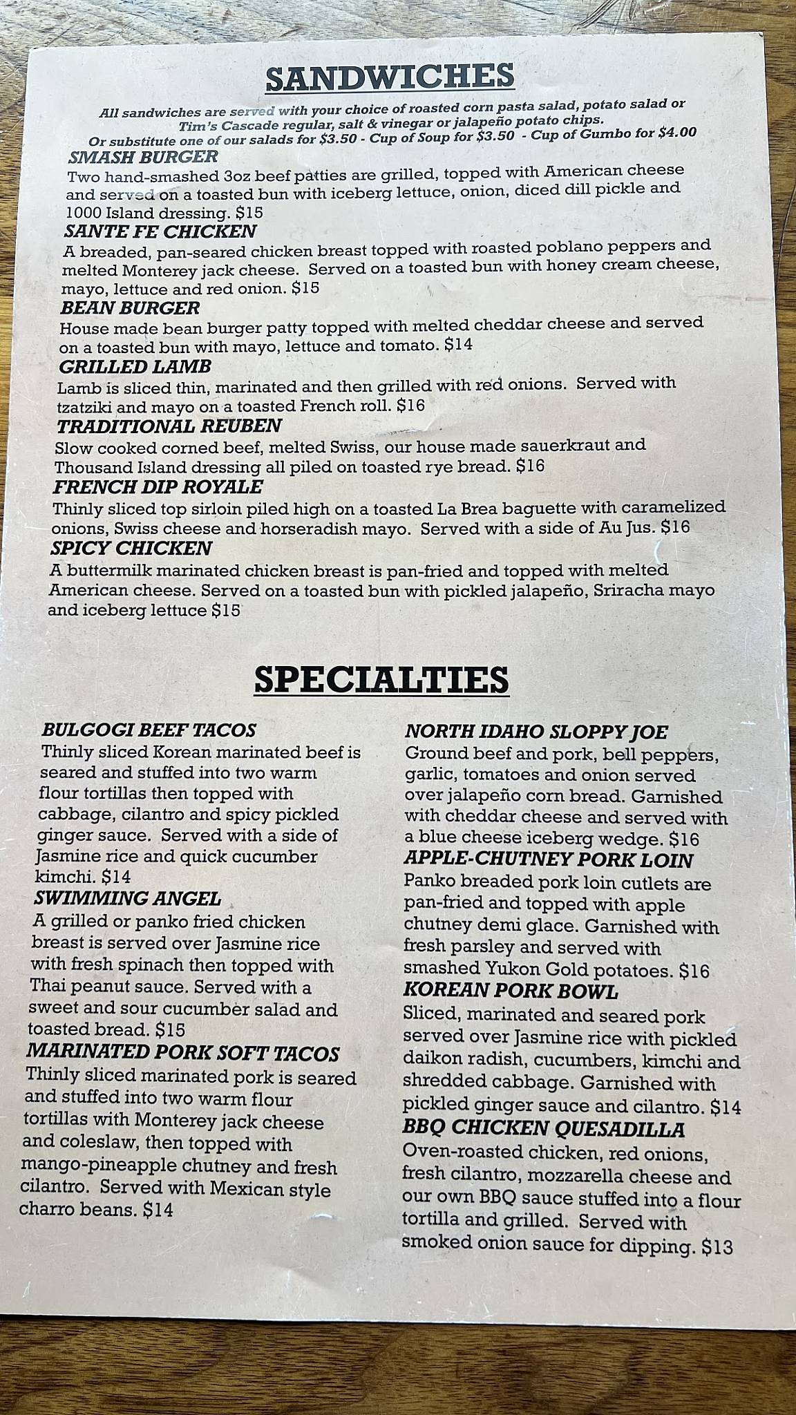 Menu at The Elk pub & bar, Spokane