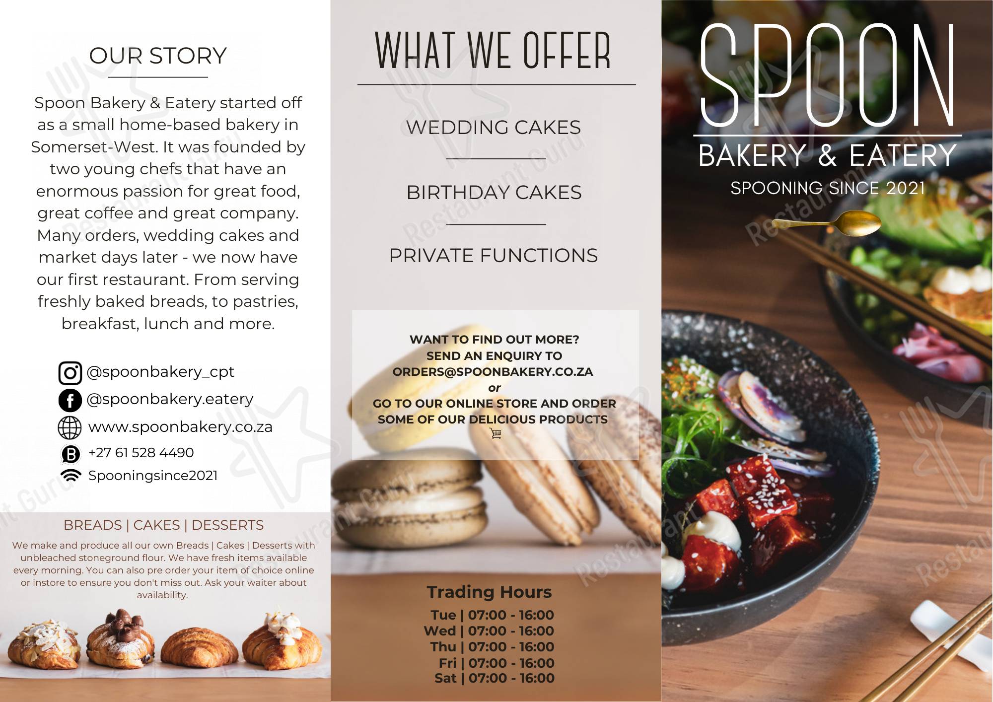 Menu au Spoon Bakery & Eatery, Le Cap