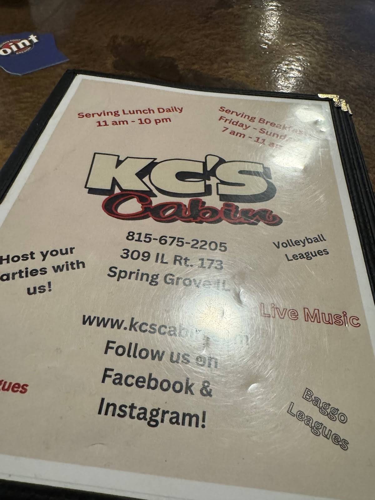 Menu at KC's Cabin pub & bar, Spring Grove