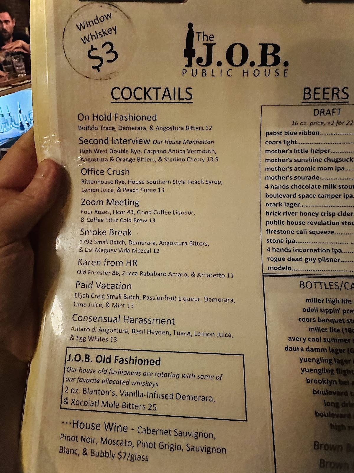 Menu at J.O.B. Public House, Springfield