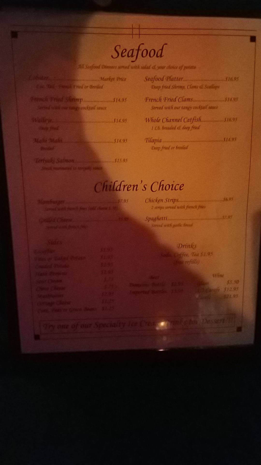 Menu at Old Luxemburg Inn steakhouse, Springfield