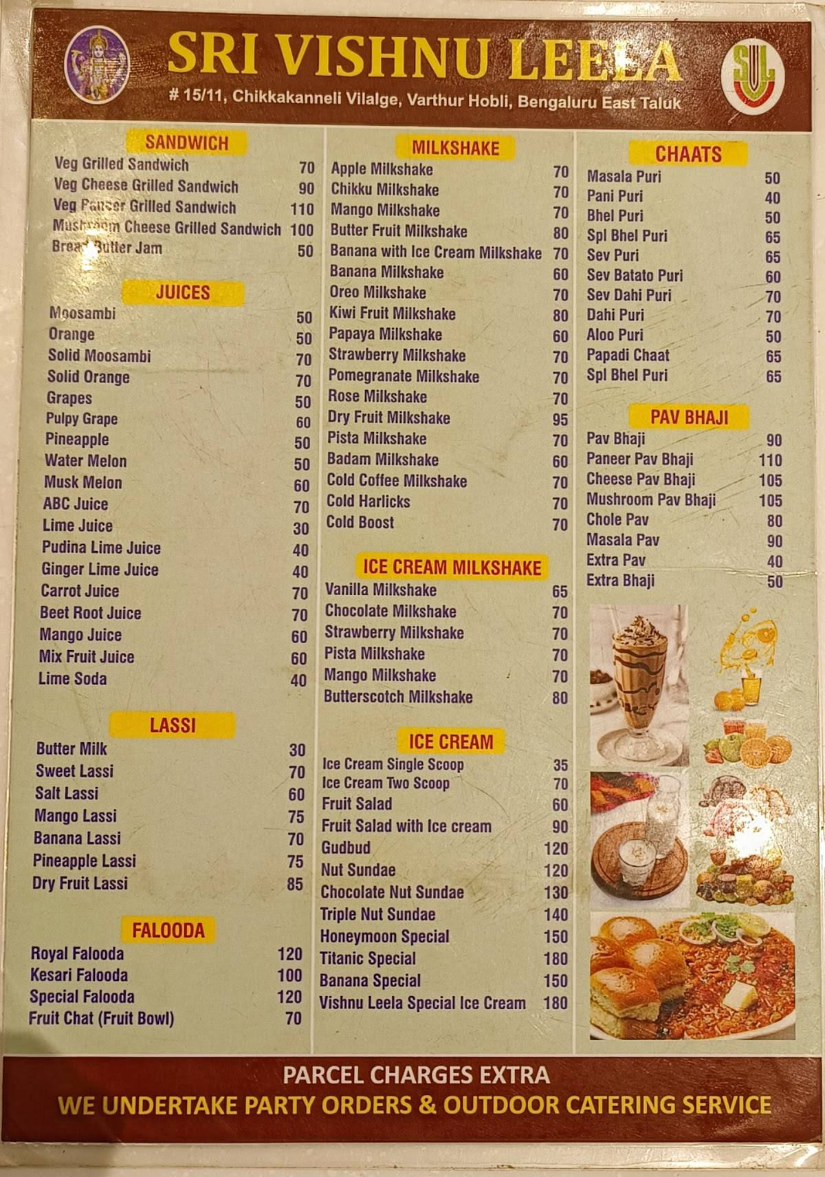 Menu at Sri Vishnu Leela Veg Restaurant, Bengaluru