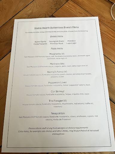 Menu at Stable Hearth pizzeria, Darlington, 33-35 Duke St