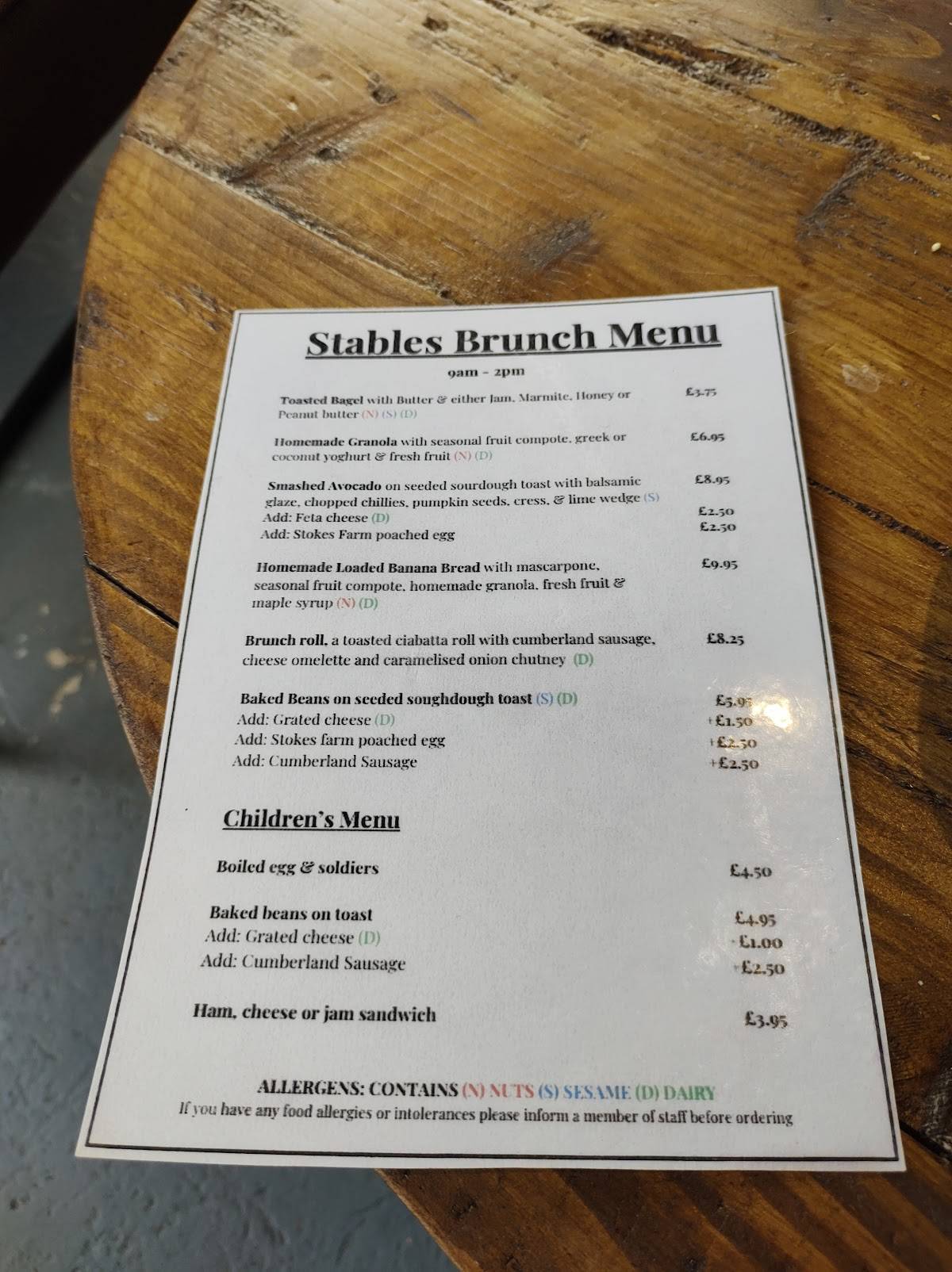 Menu at Stables Speciality Coffee cafe, Reading