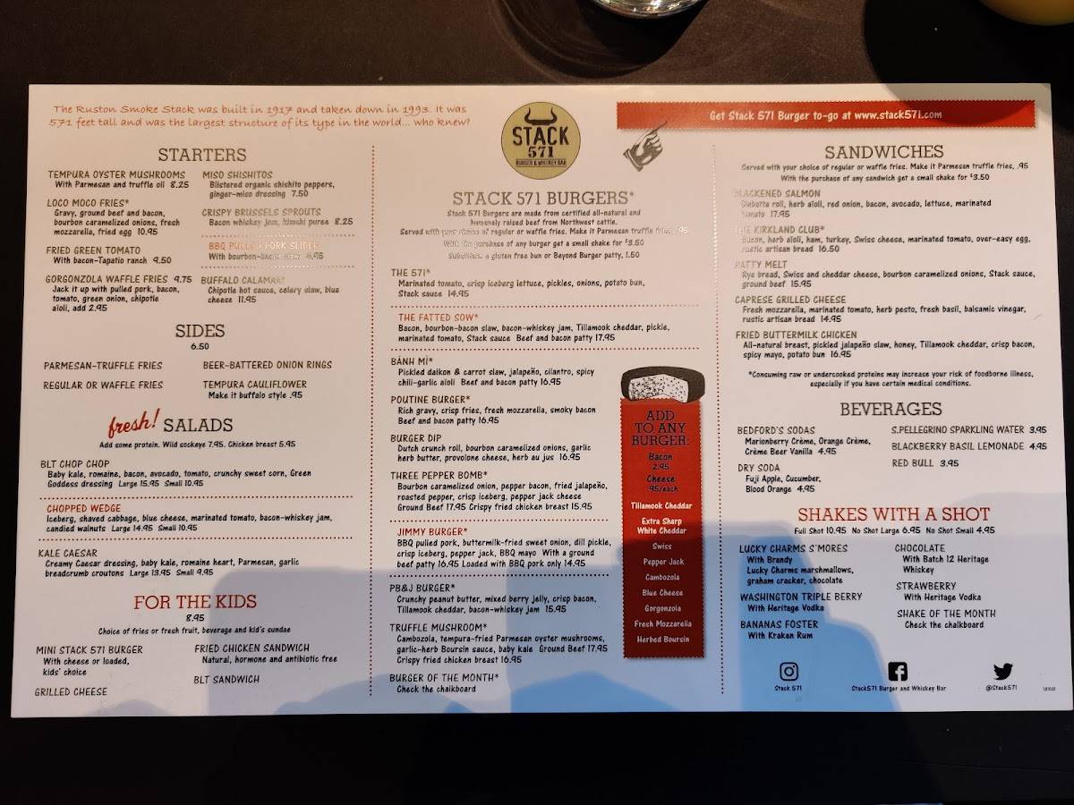 Menu at Stack 571 Burger and Whiskey Bar - Kirkland, Kirkland