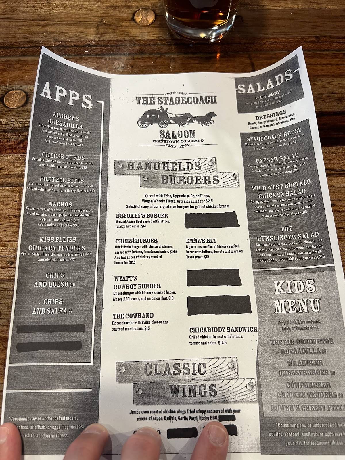 Menu at Stagecoach pub & bar, Franktown