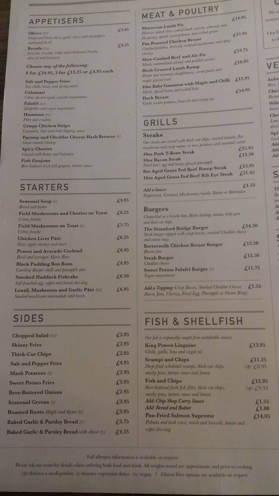 Menu at Stamford Bridge Inn pub & bar, Chester