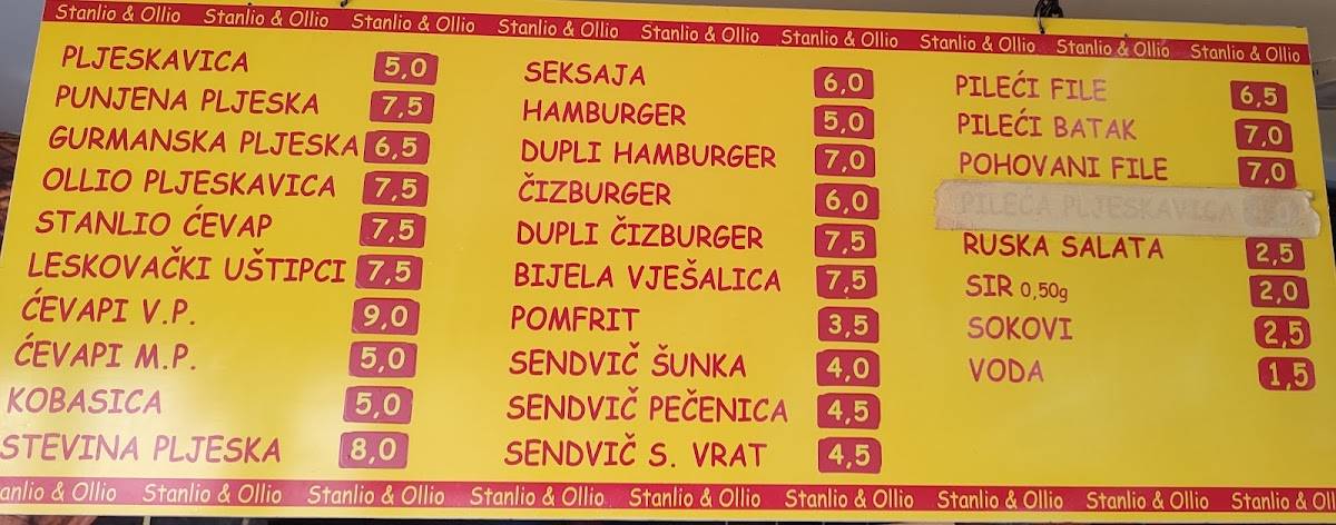 Speisekarte von Stanlio I Olio restaurant, Bijeljina