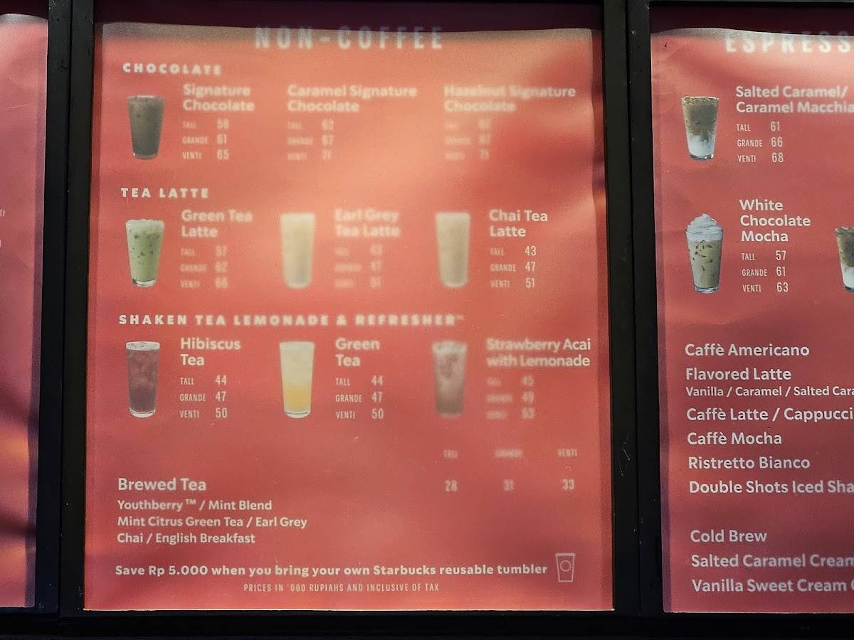 Menu at Starbucks Cilegon Center Mall, Cilegon, X3G9+3W4