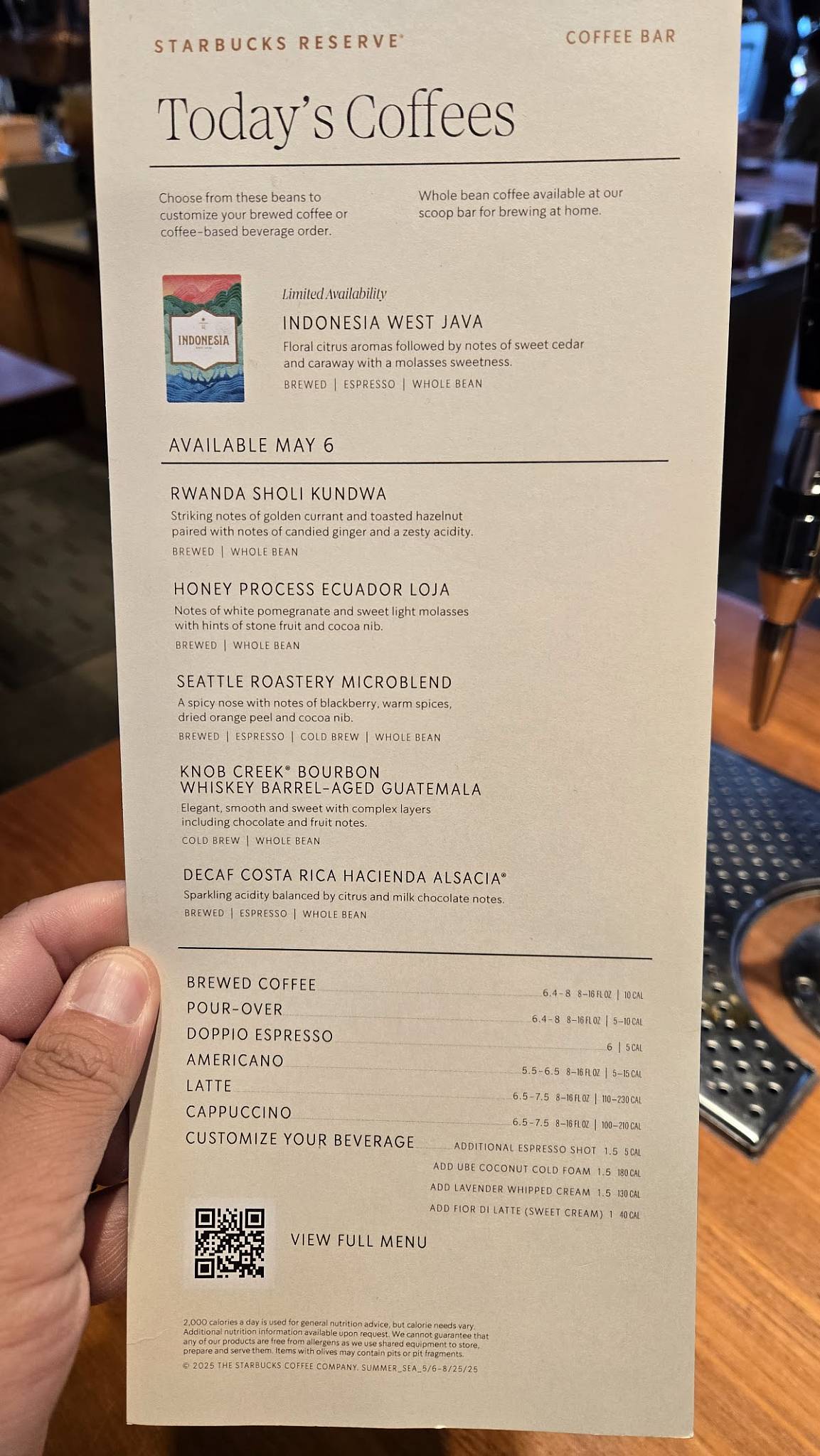 Menu at Starbucks Reserve Roastery cafe, Seattle, Pike St