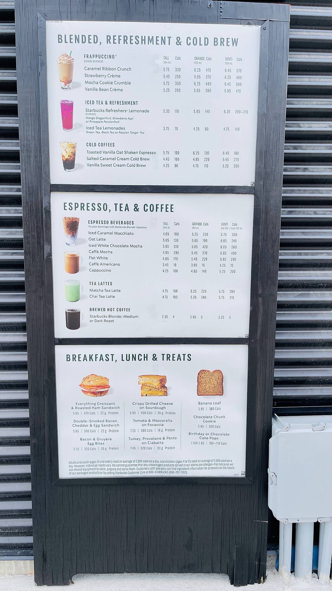 Menu at Starbucks, Saint Thomas
