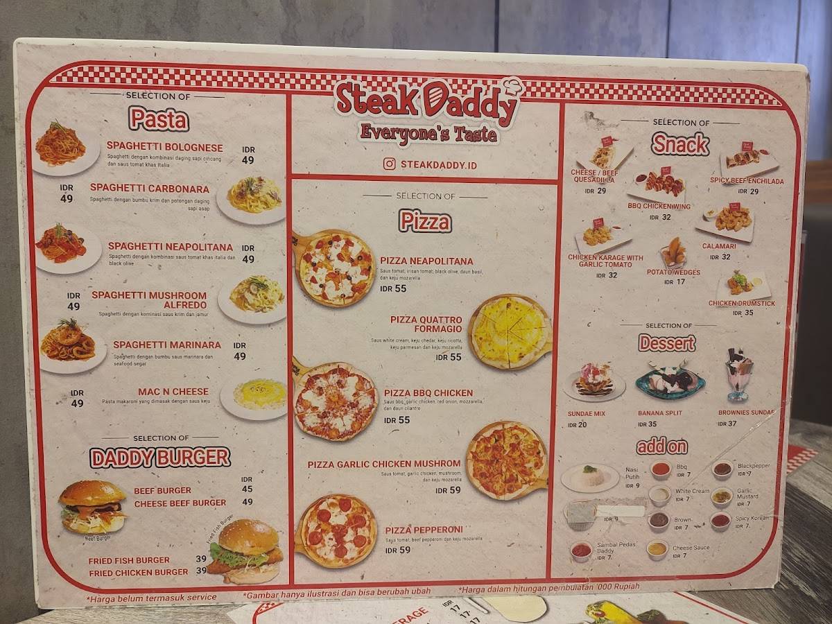 Carta del restaurante Steak Daddy - Mall Ciputra Jakarta, West Jakarta