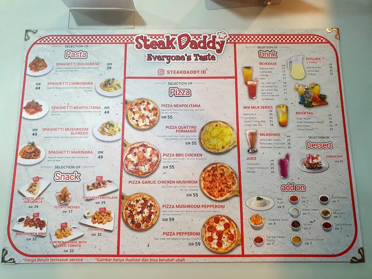 Menu at Steak Daddy - Mall Ciputra Jakarta restaurant, West Jakarta