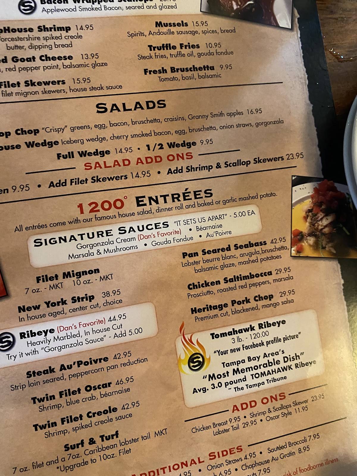 Menu at 1200 Chophouse steakhouse, Saint Pete Beach