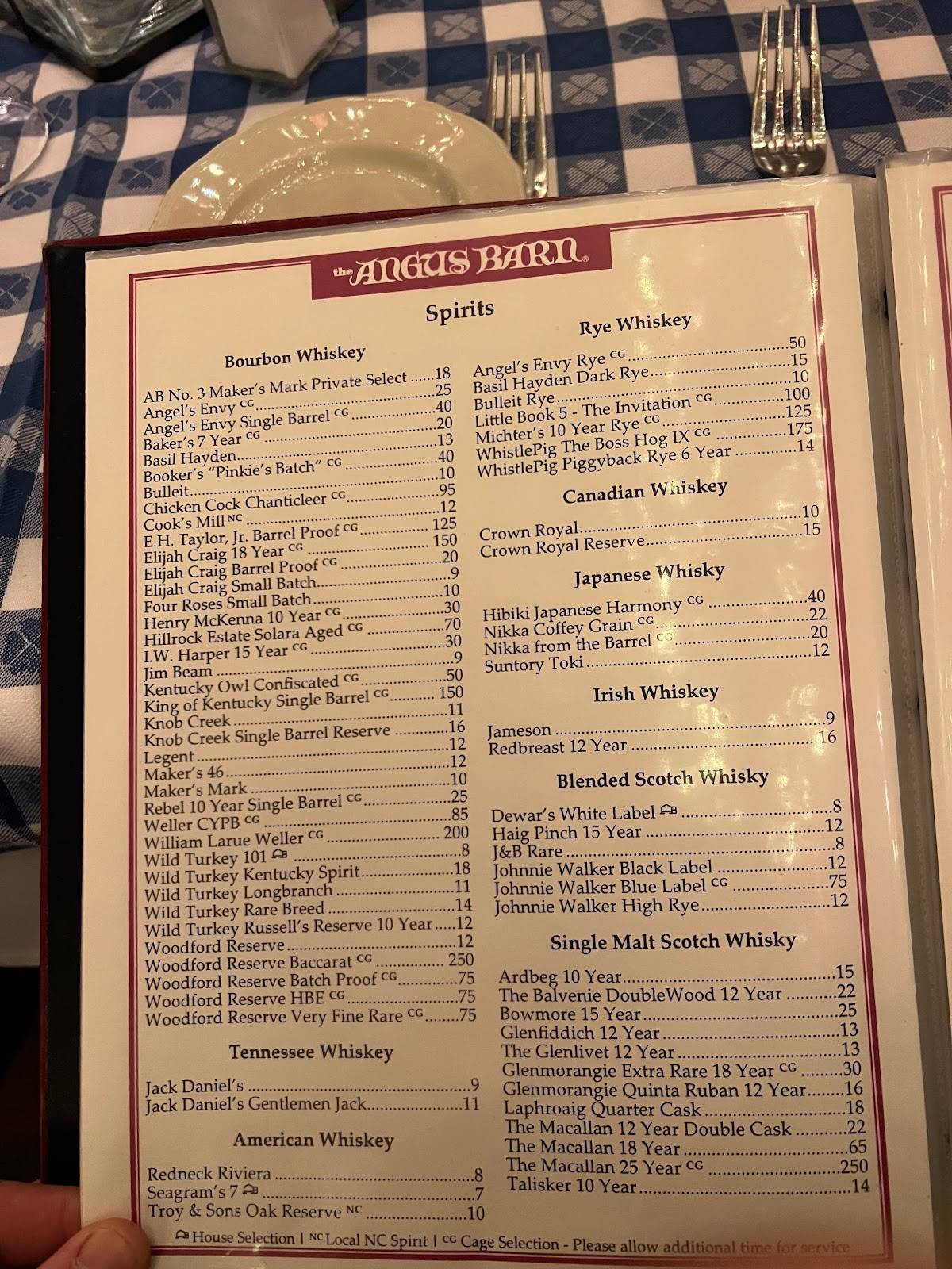 Menu at Angus Barn, Raleigh, Glenwood Ave