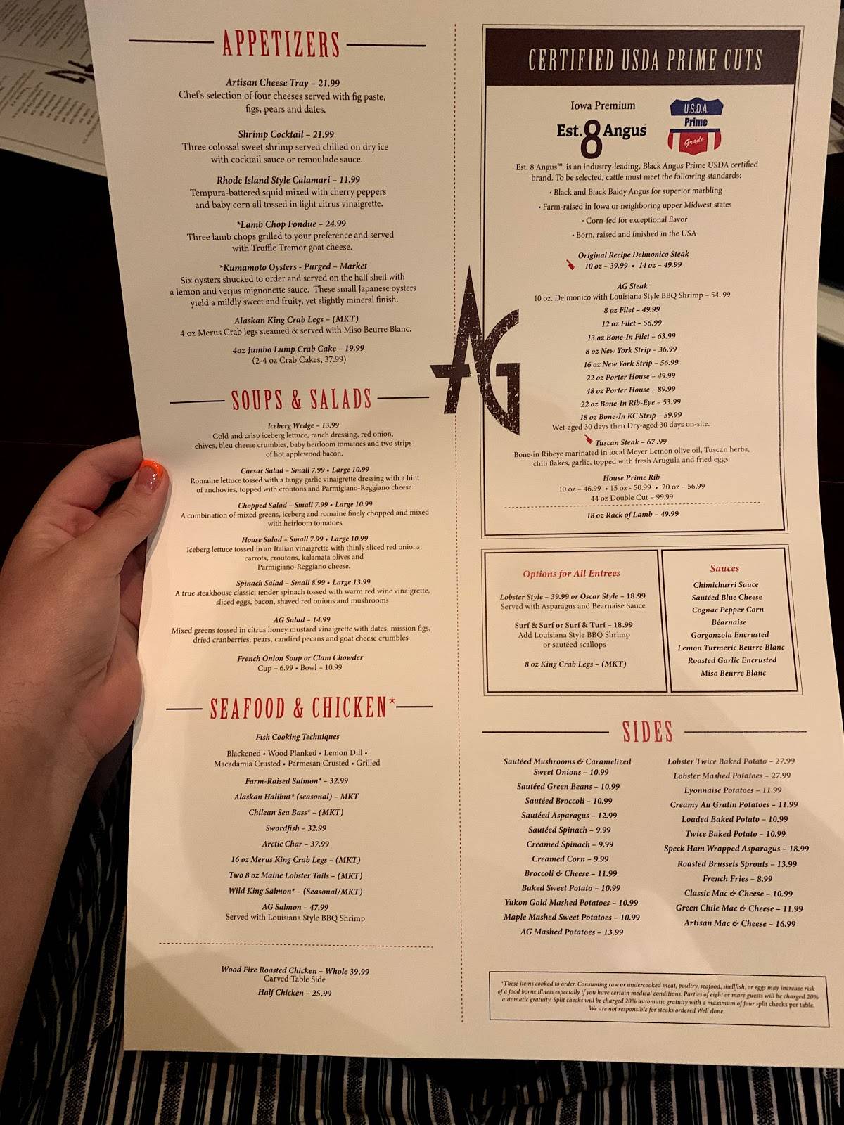 Menu at Arrowhead Grill steakhouse, Glendale