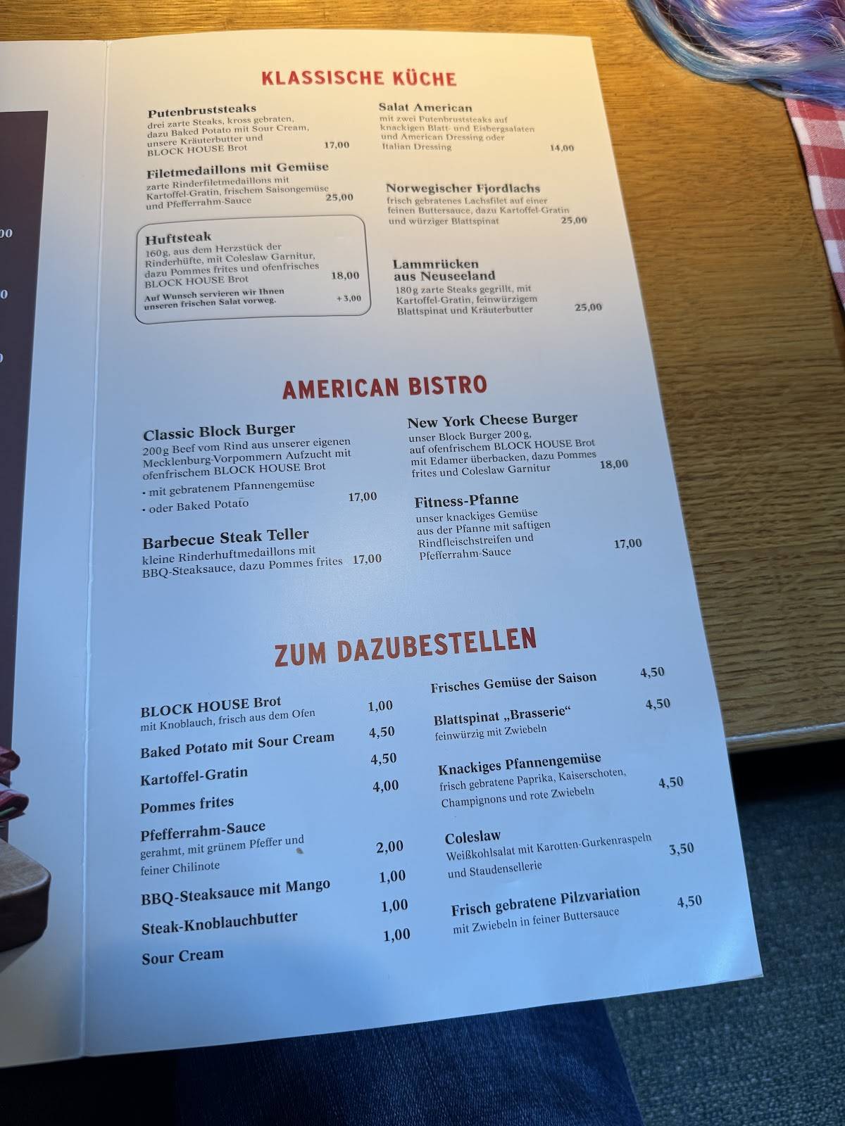 Speisekarte von BLOCK HOUSE Sylt steakhaus, Sylt