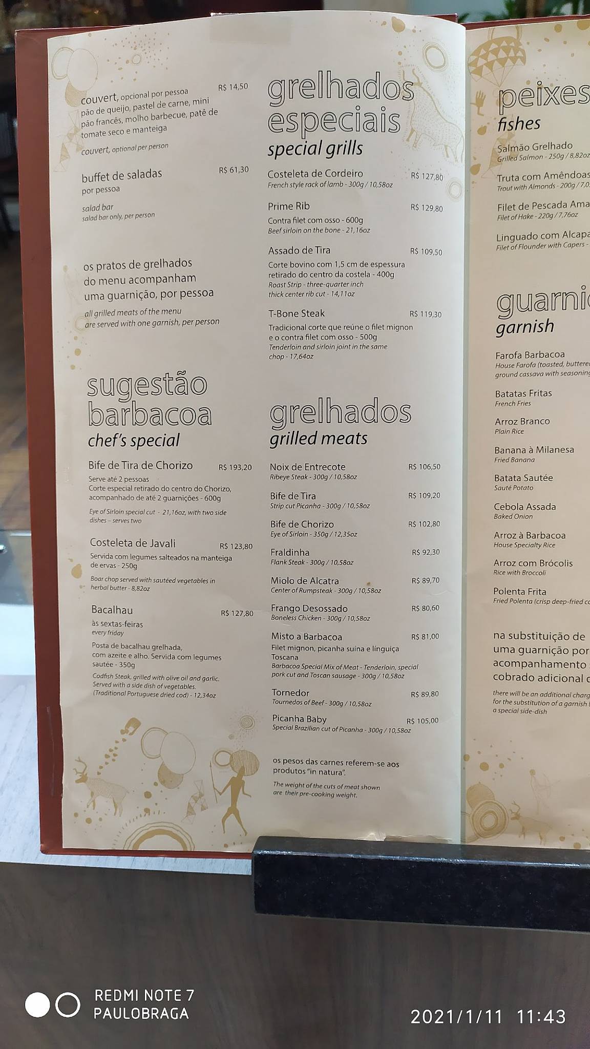Menu at Barbacoa, Brasília