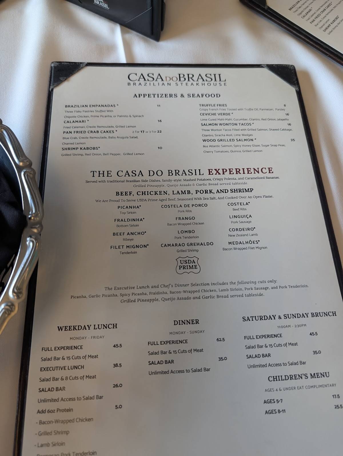 Menu at Casa do Brasil steakhouse, Houston
