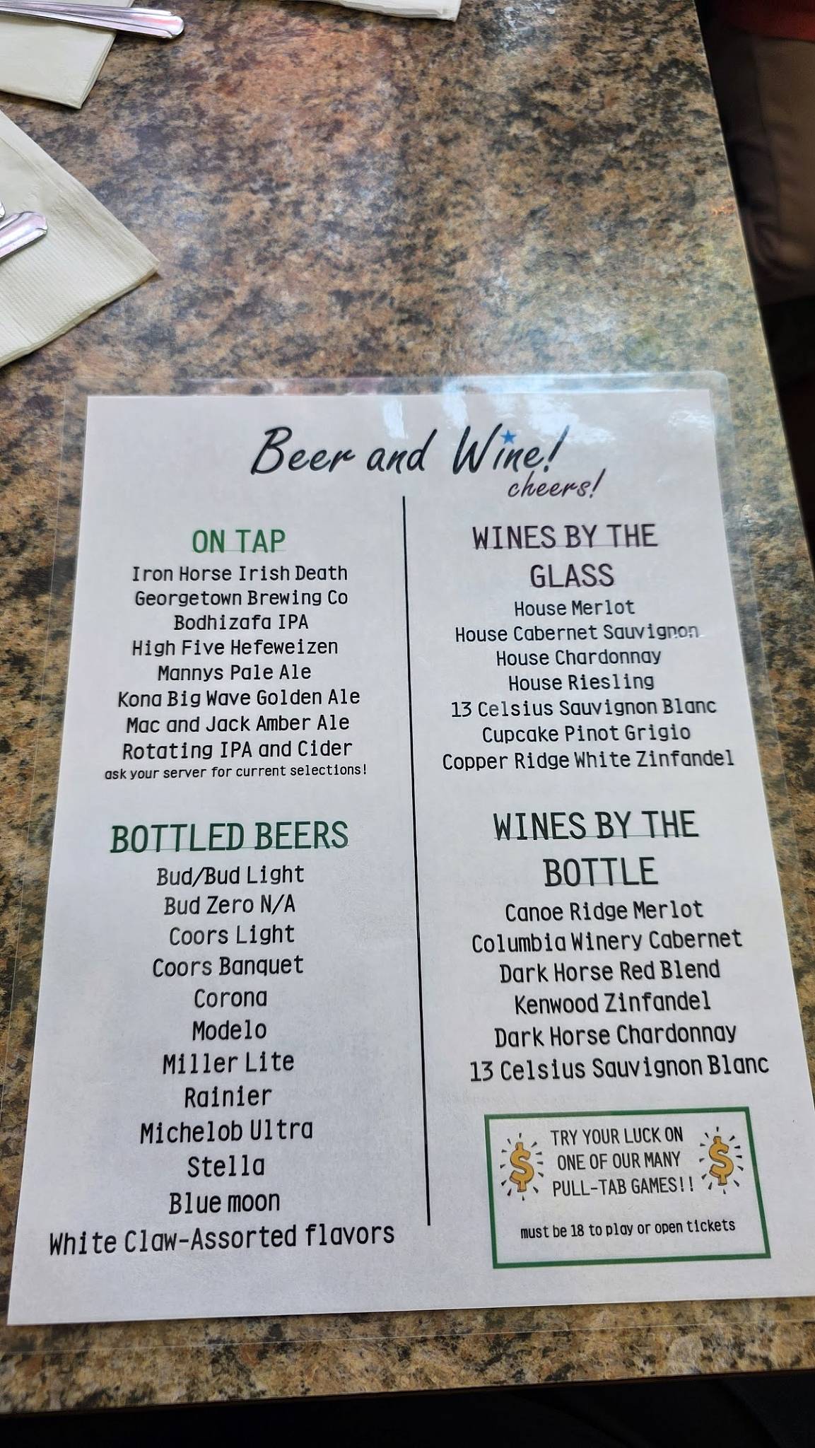 Menu at Cottage Cafe & Fireside Lounge, Cle Elum