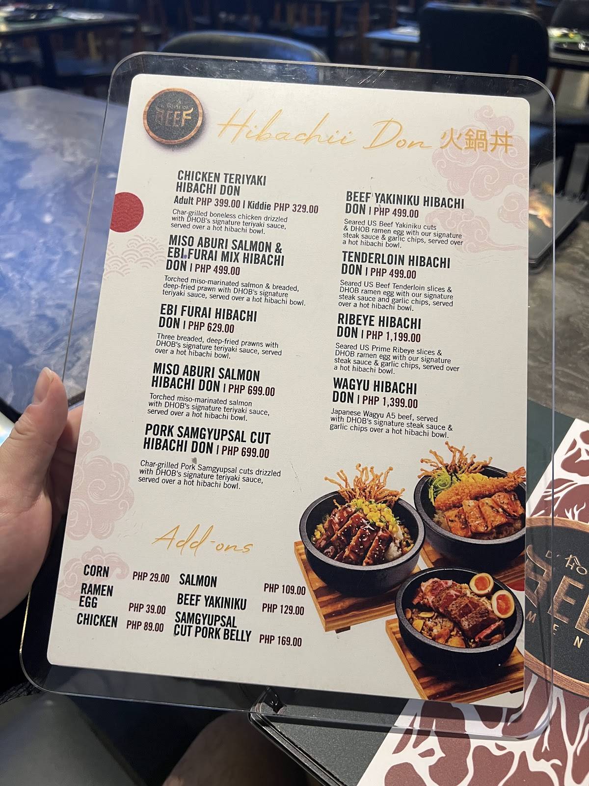 Menu at D' House of Beef steakhouse, Davao City