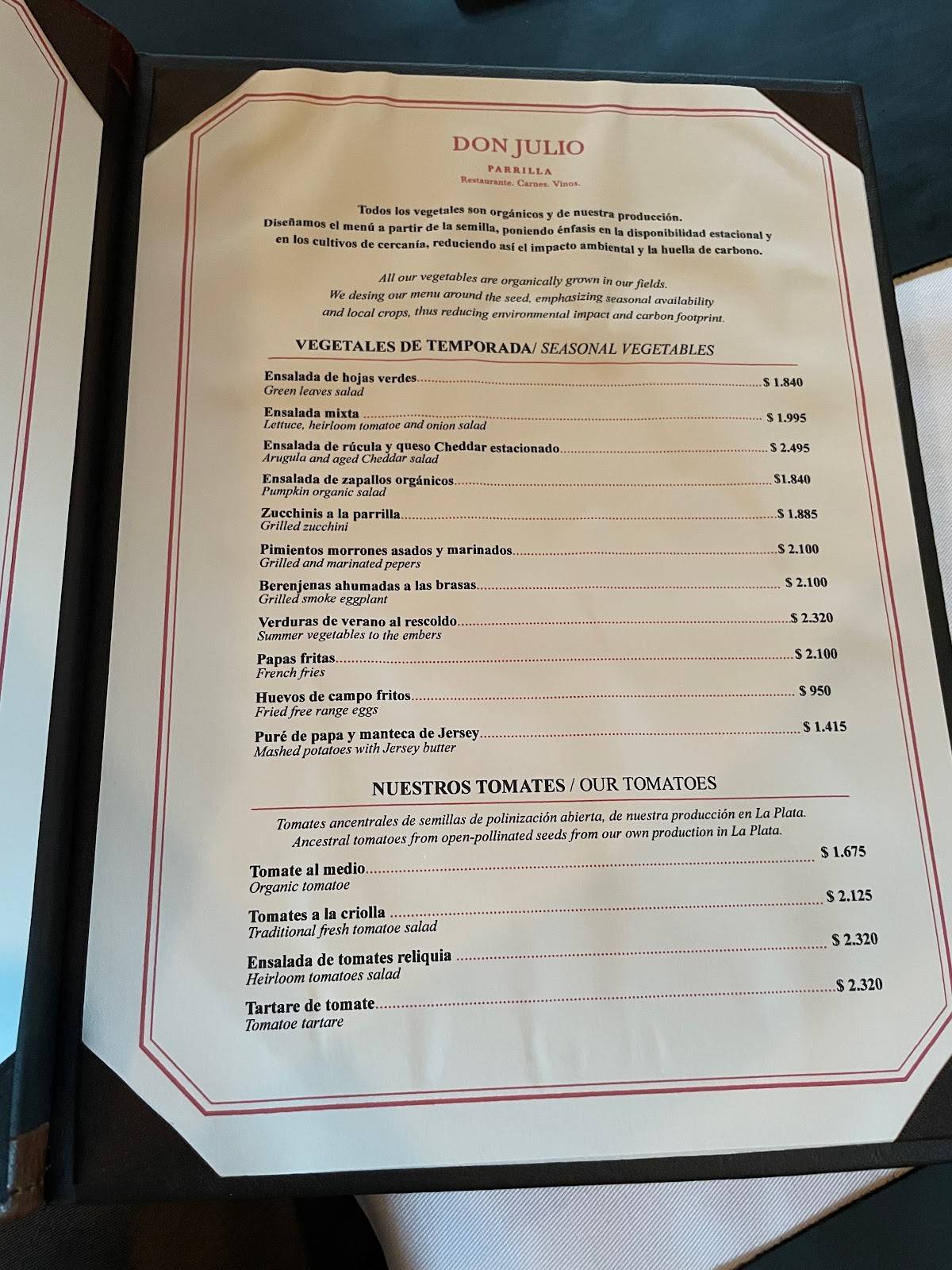 Menu at Don Julio steakhouse, Buenos Aires, Guatemala 4699