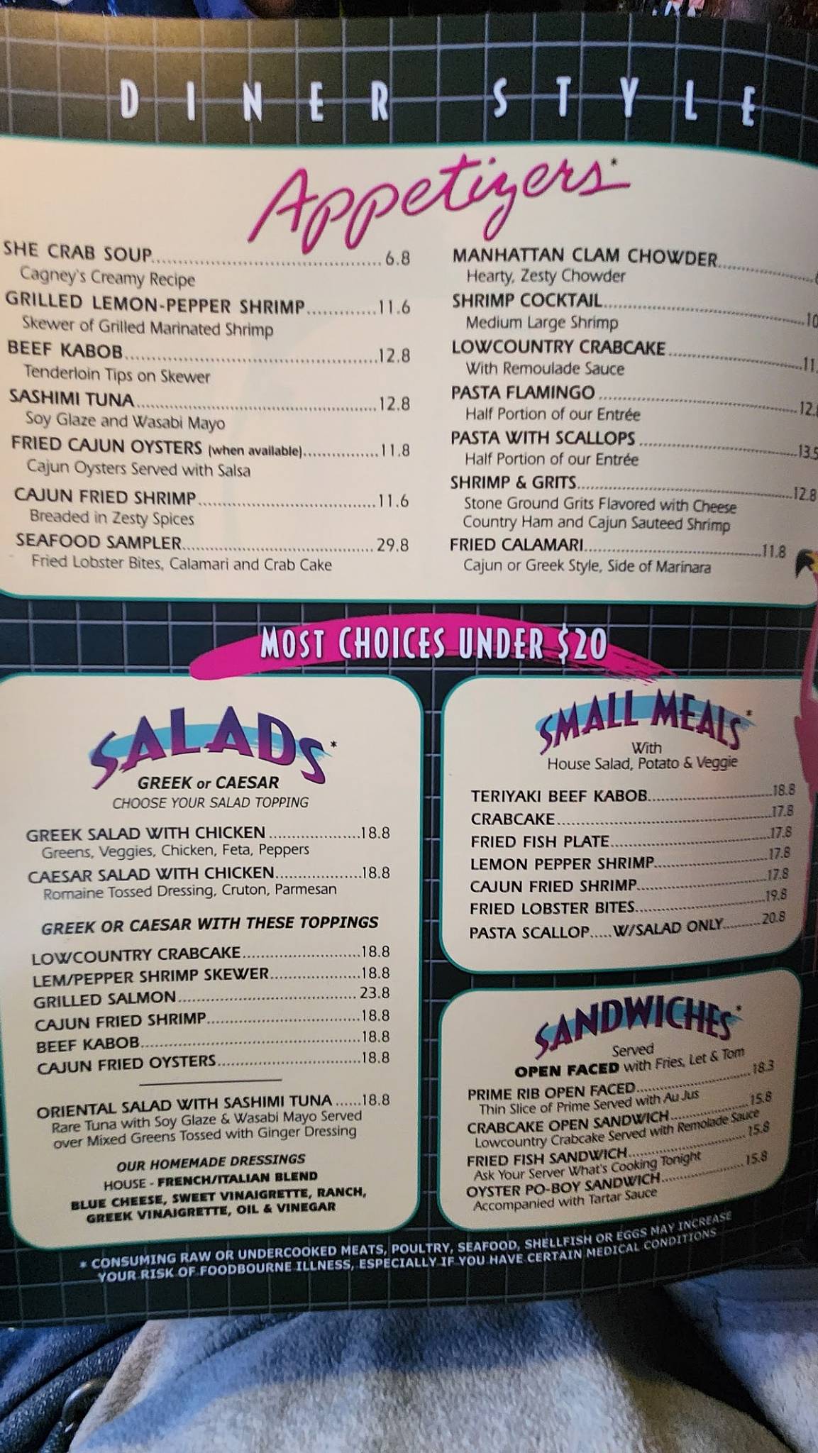 Menu at Flamingo Grill steakhouse, Myrtle Beach, N Kings