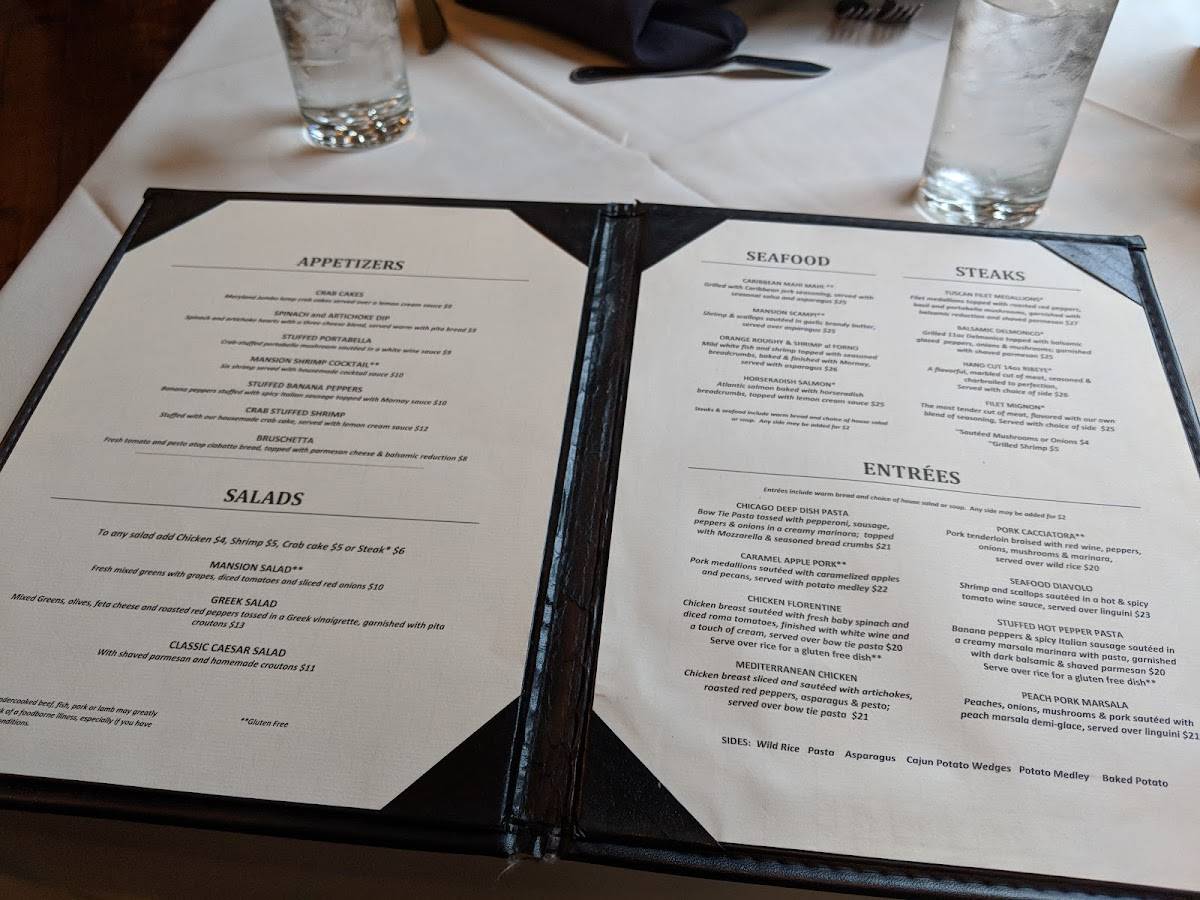 Menu at Hart Mansion Restaurant, Minerva