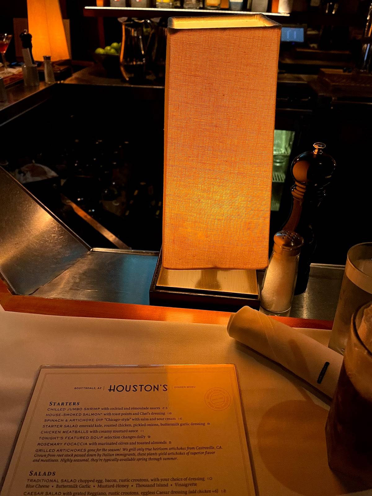 Menu at Houston's steakhouse, Scottsdale