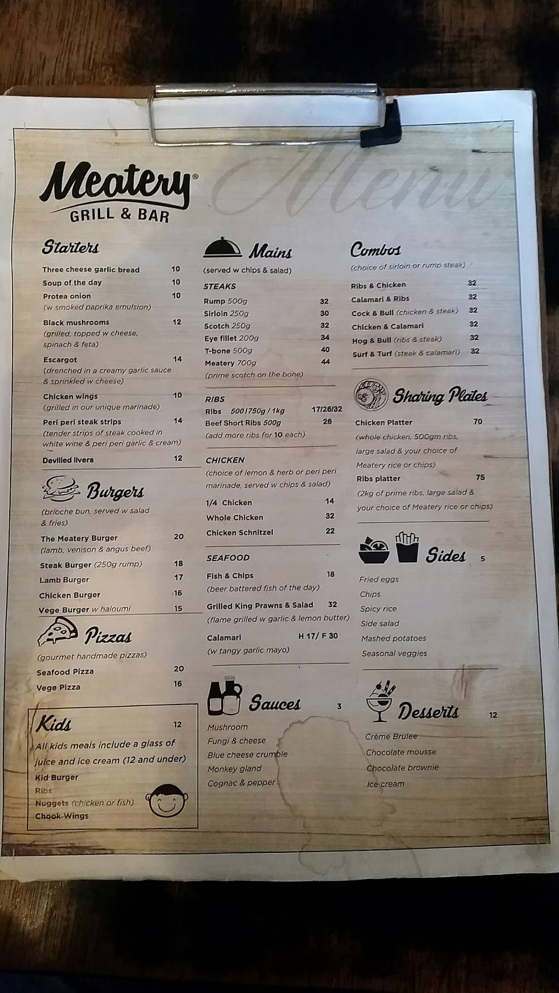 Menu at Meatery Grill and Bar, Auckland