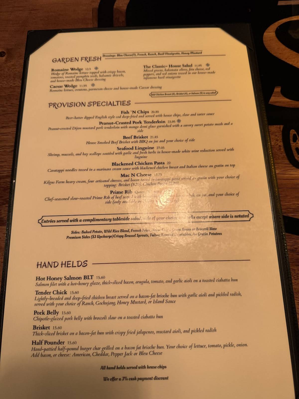 Menu at Pickled Radish Provision Company steakhouse, Eureka