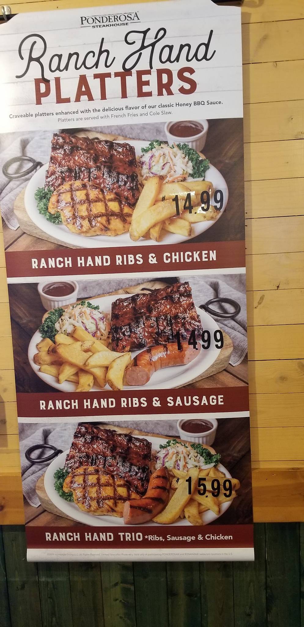 Menu at Ponderosa steakhouse, Niagara Falls, Pine Ave