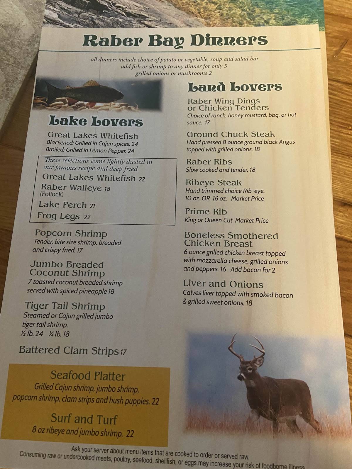 Menu at Raber Bay Bar & Restaurant, Goetzville