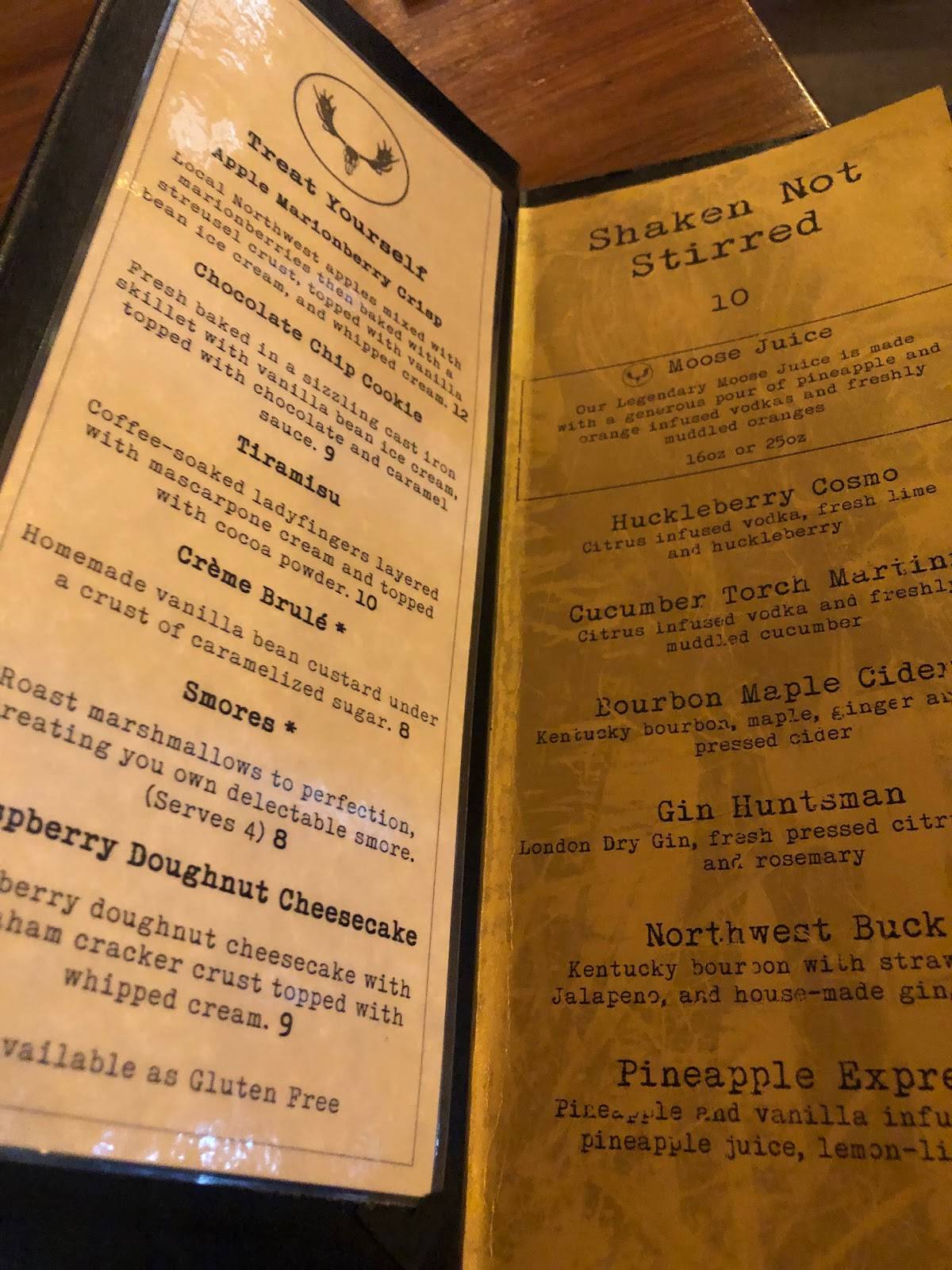 Menu at Rusty Moose steakhouse, Spokane, 9105 US-2