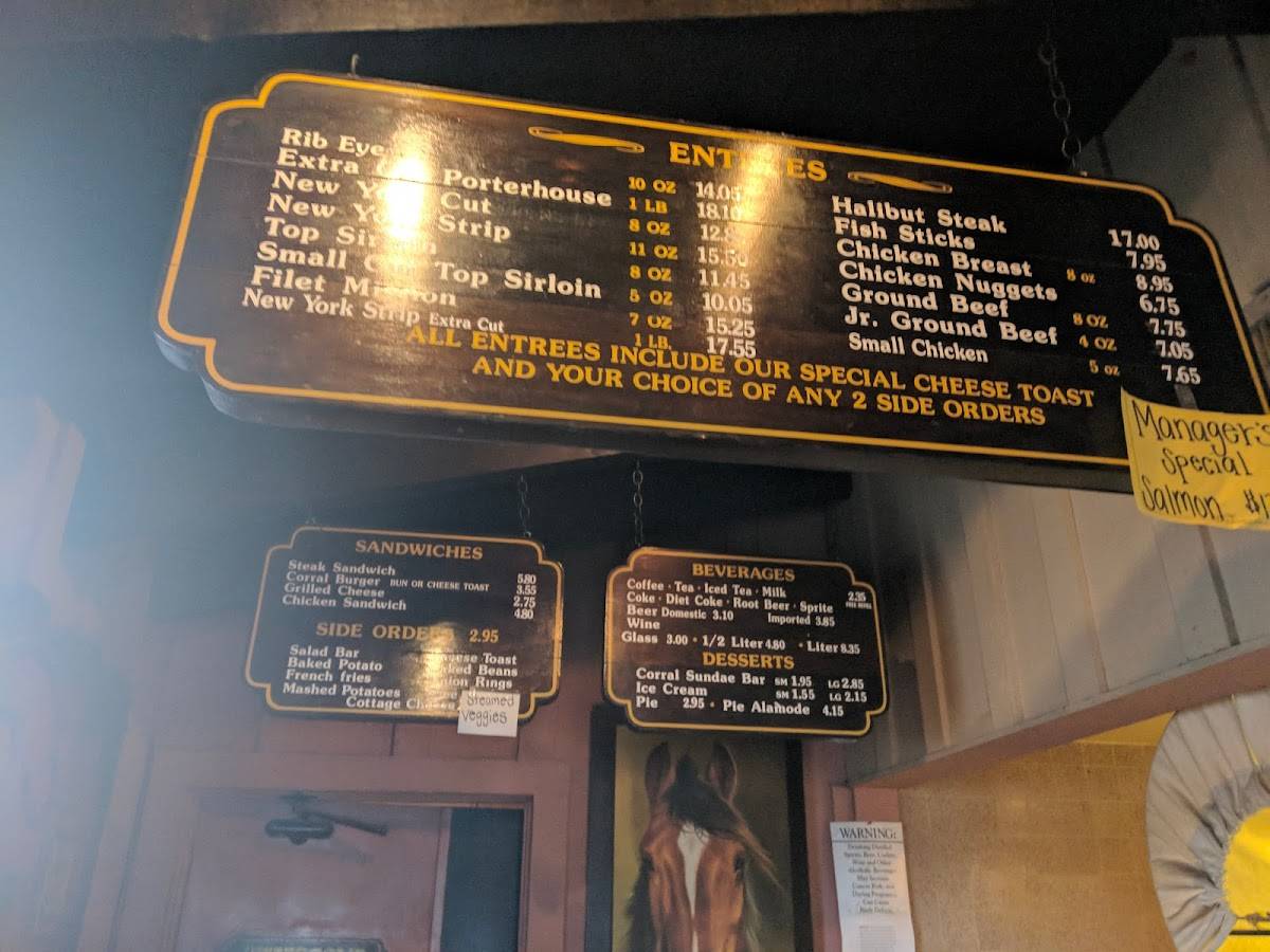 Menu at Steak Corral Restaurants, Whittier