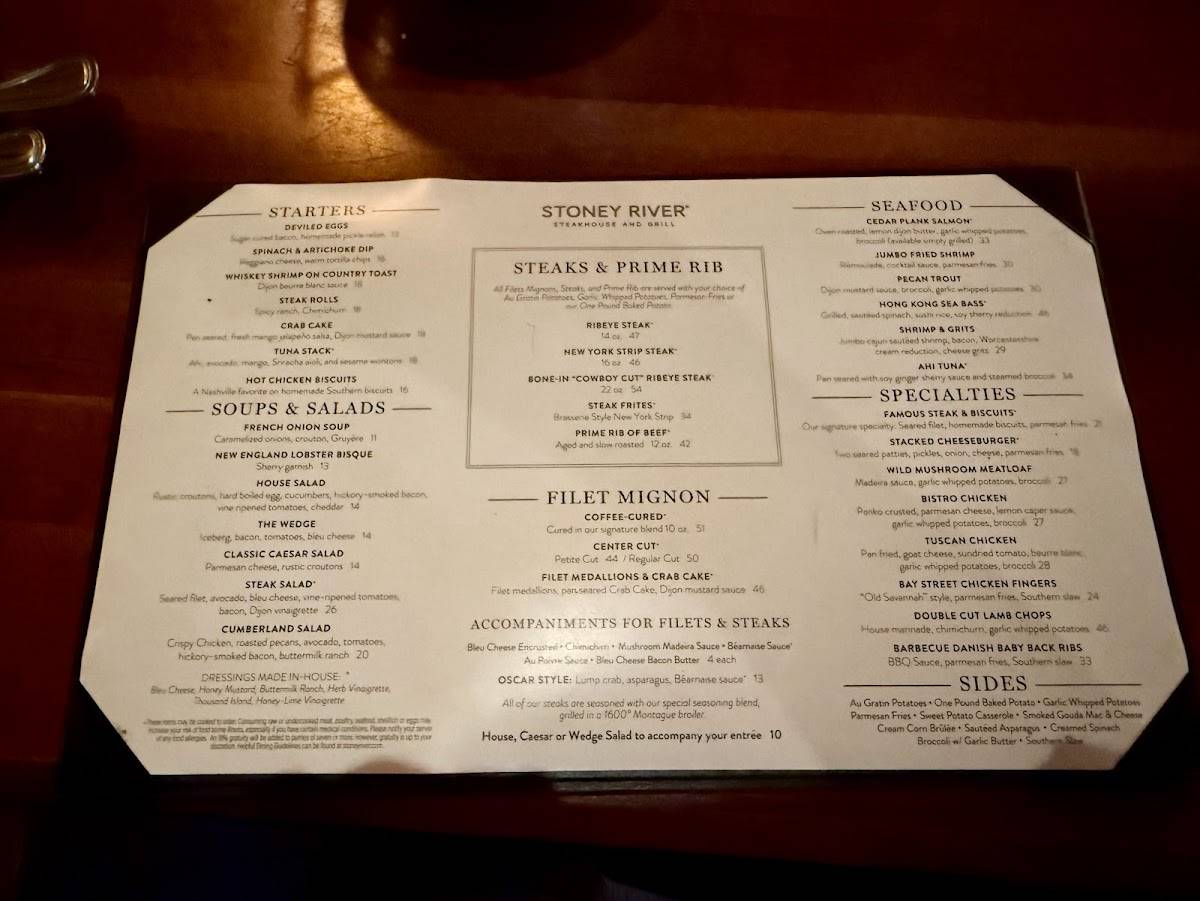 Menu at Stoney River Steakhouse and Grill, Roswell