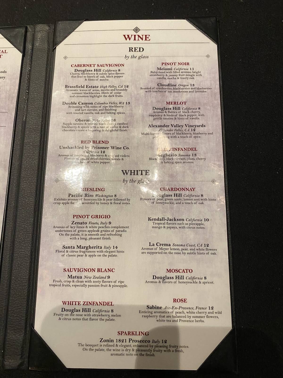 Menu at The Chophouse steakhouse, Warren