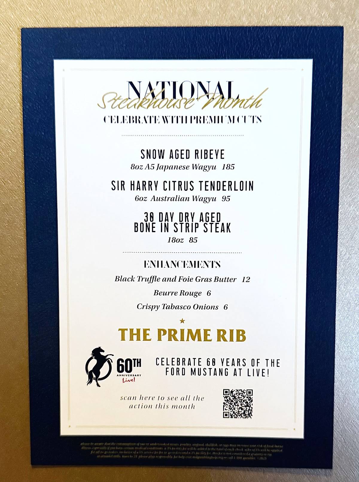 Menu at The Prime Rib at Live! Casino & Hotel steakhouse, Hanover ...