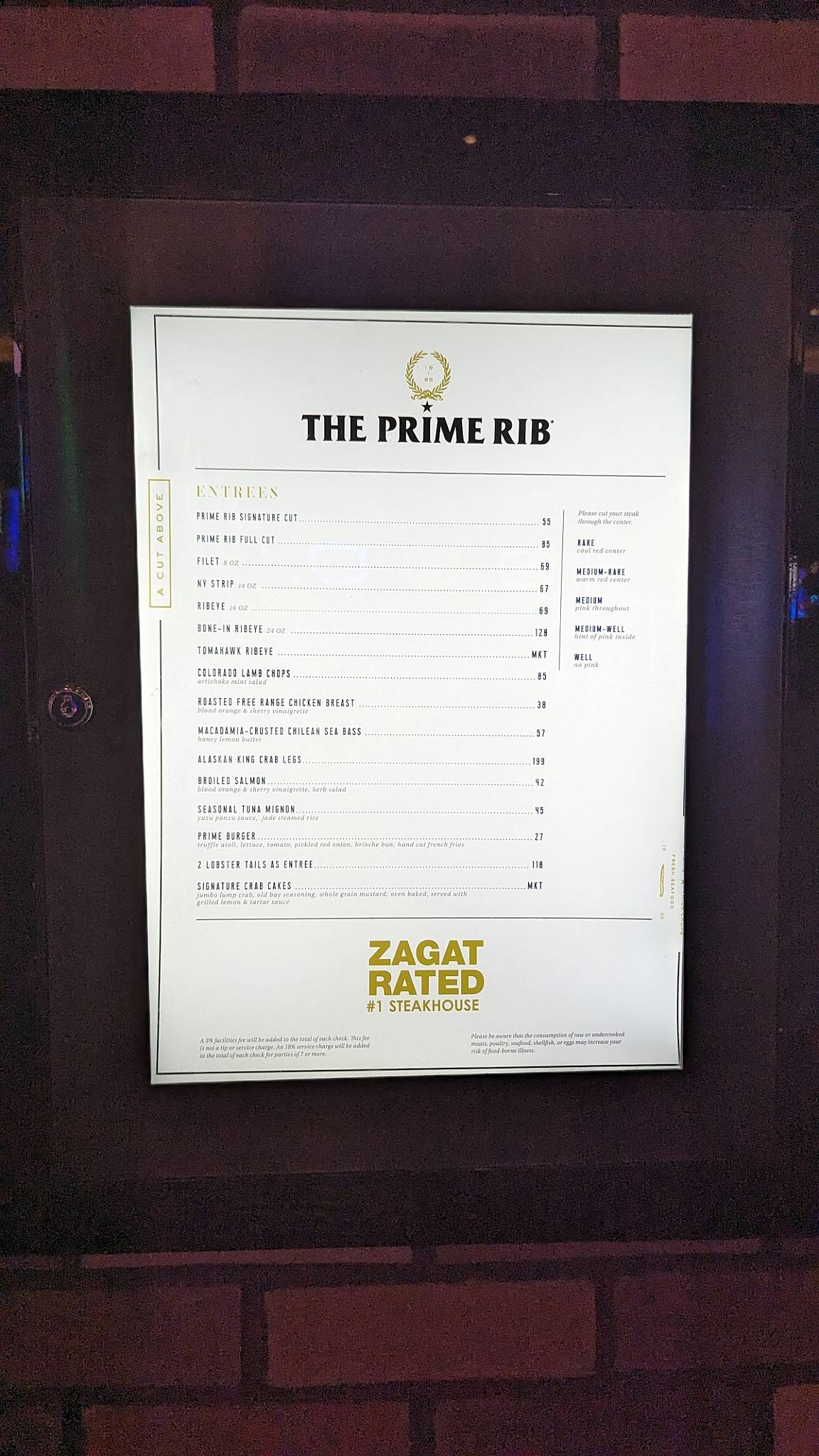 Menu at The Prime Rib at Live! Casino & Hotel steakhouse, Hanover ...