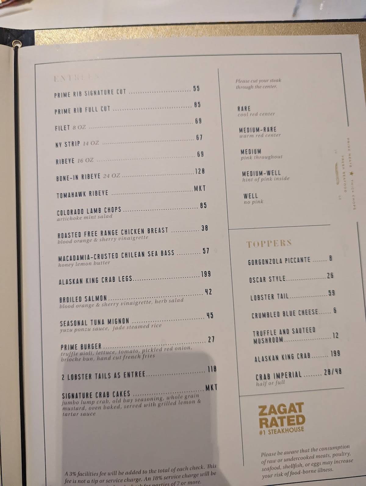 Menu at The Prime Rib at Live! Casino & Hotel steakhouse, Hanover ...