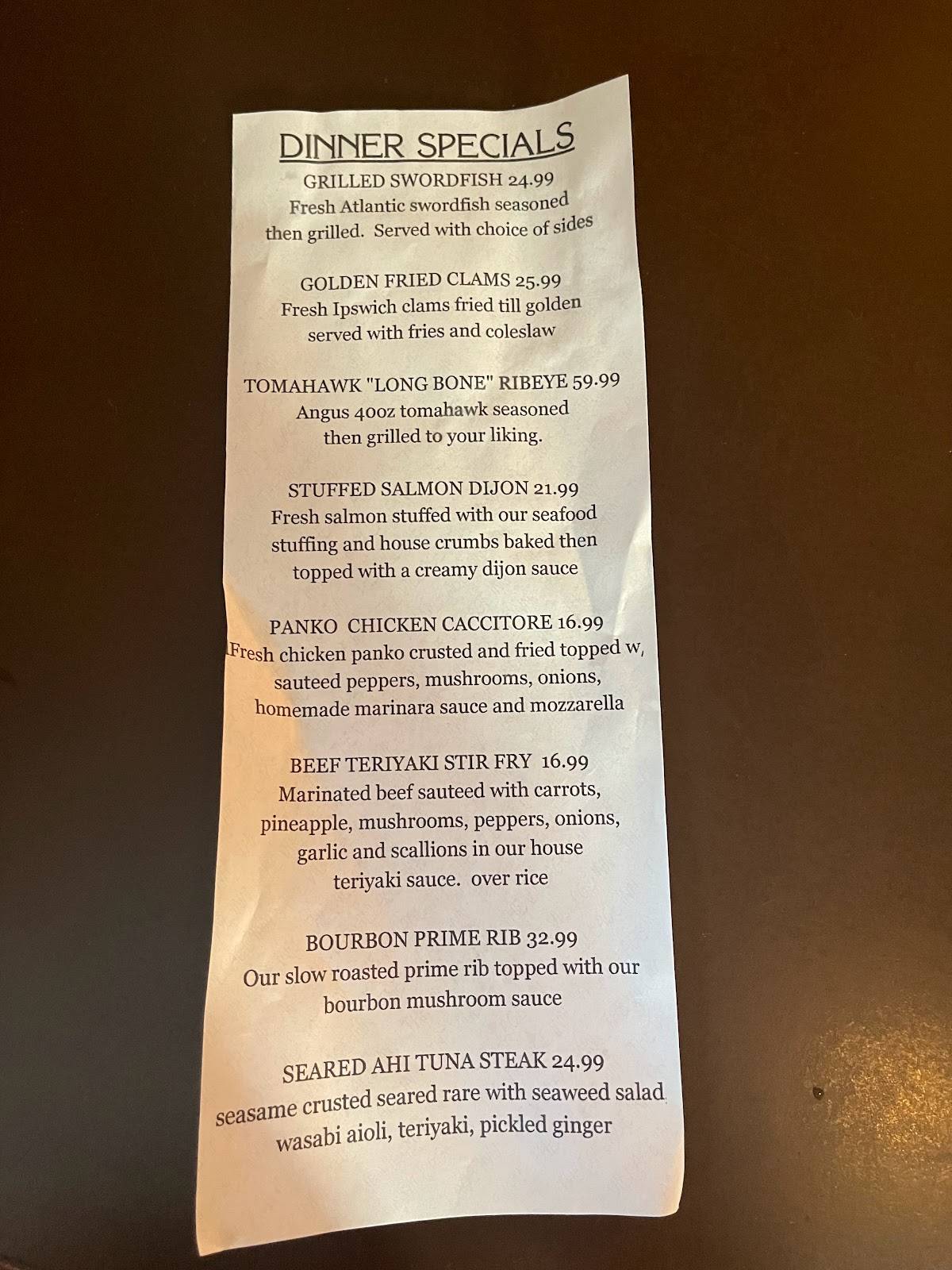 Menu at The Village Inn steakhouse, Dracut