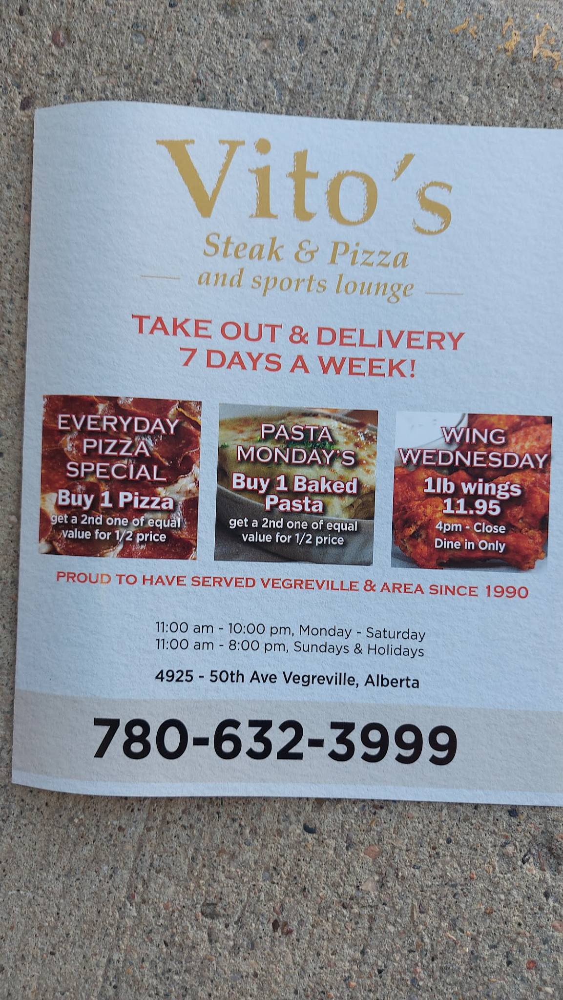 Menu at Vito's Steak & Pizza House steakhouse, Vegreville