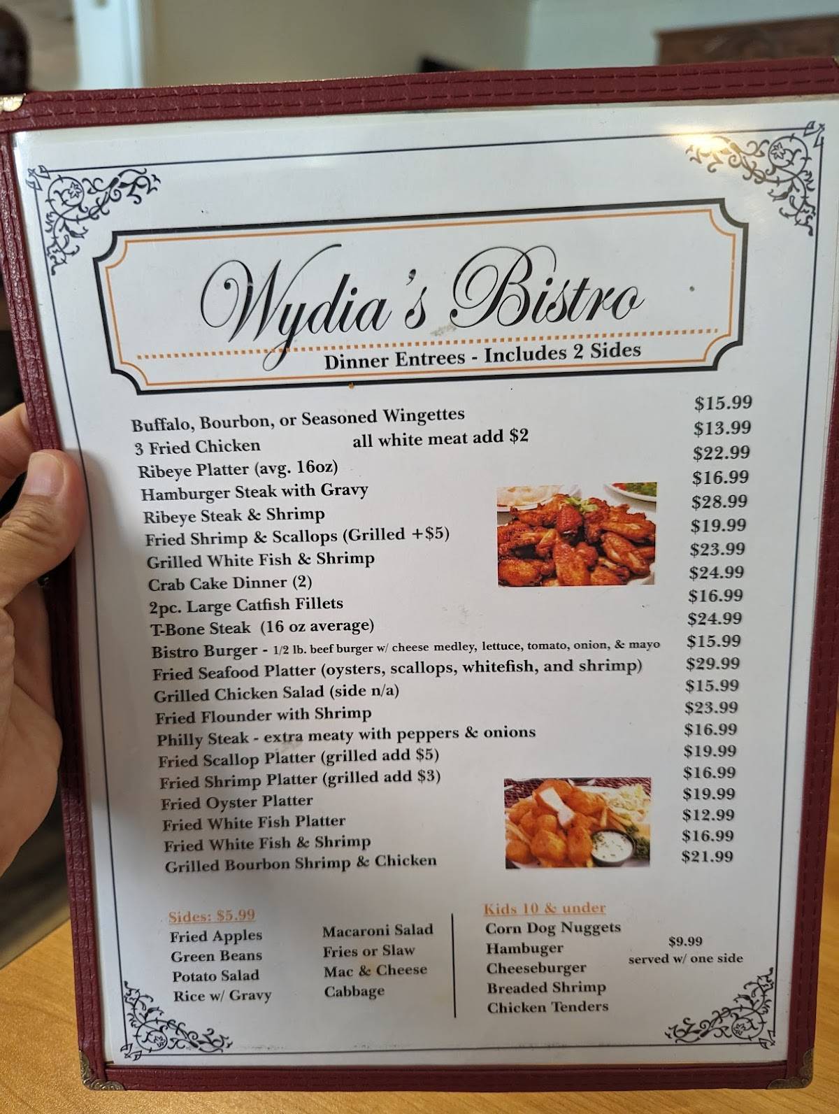 Menu at Wydia's Seafood and Steakhouse, Franklin