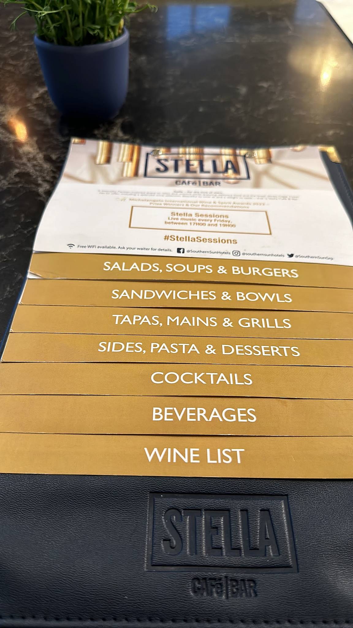 Menu at Stella Café & Bar, Cape Town, 1 Cullinan Street