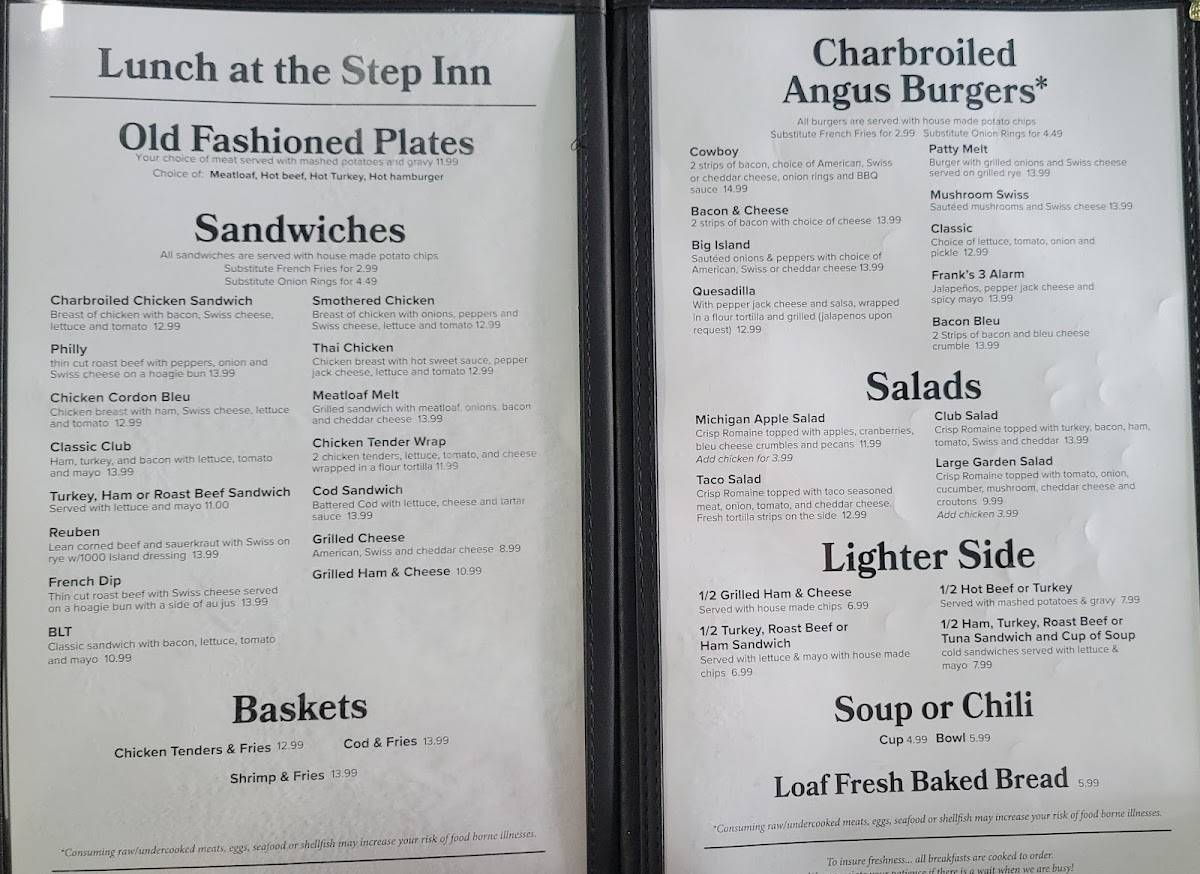 Menu at Step Inn restaurant, Cheboygan