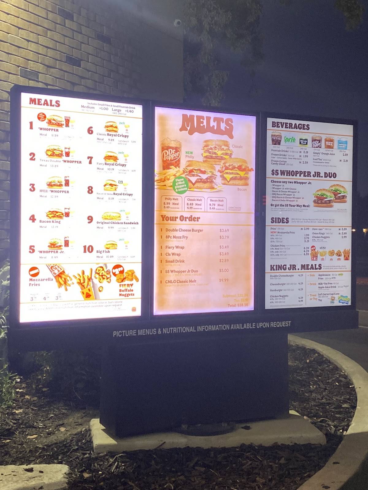 Menu at Burger King fast food, Stockton, N Pershing Ave