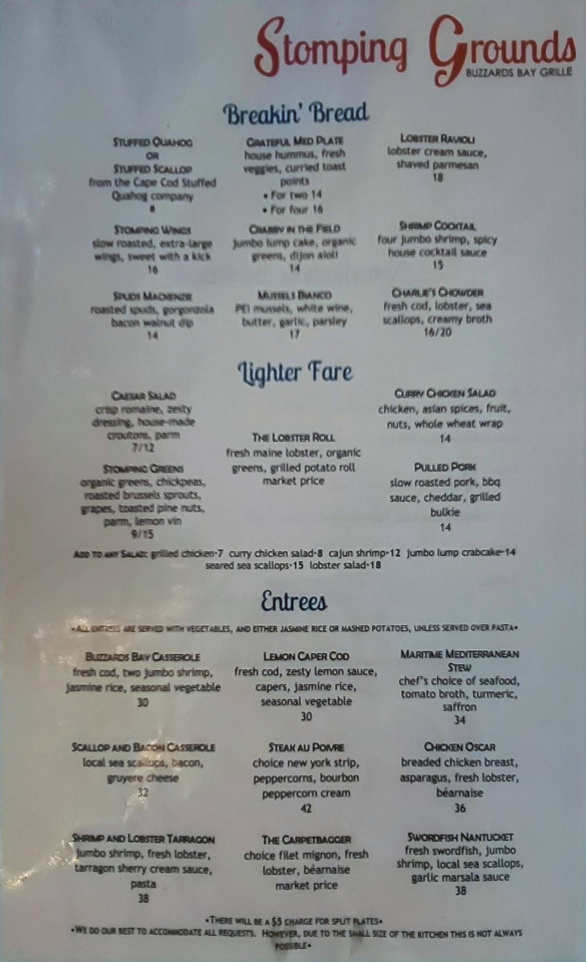 Menu at Stomping Grounds Grille pub & bar, Bourne