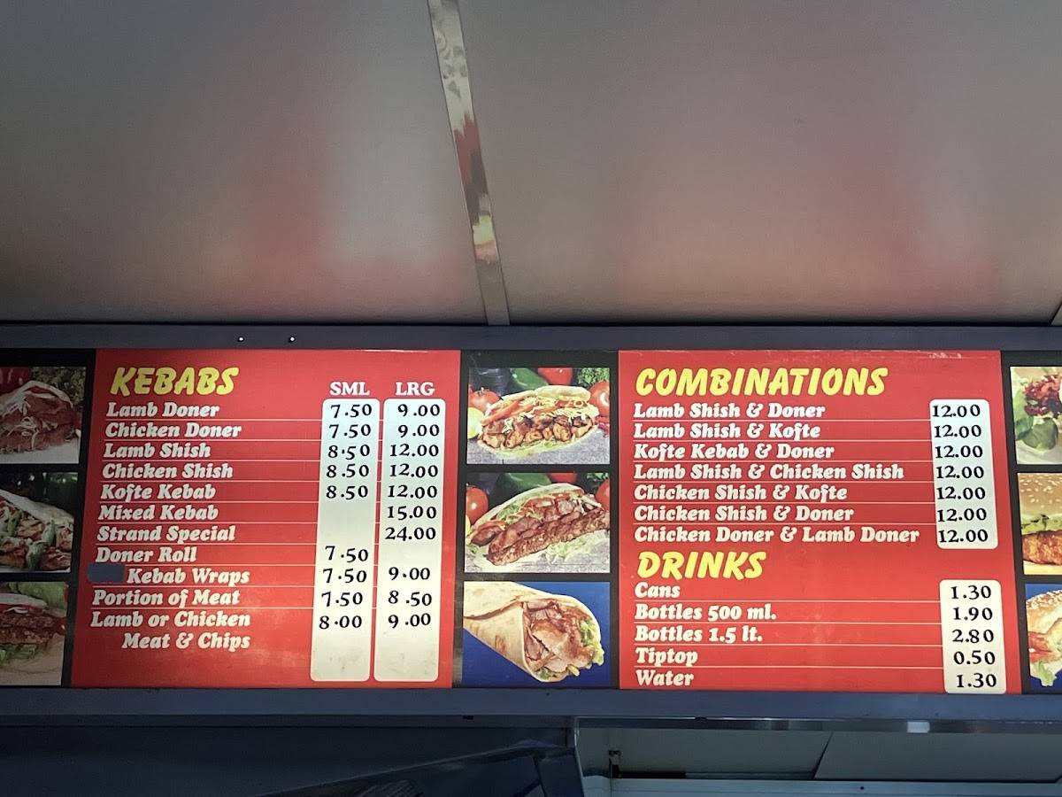 Menu at Strand Kebab & Fish Bar, Gillingham